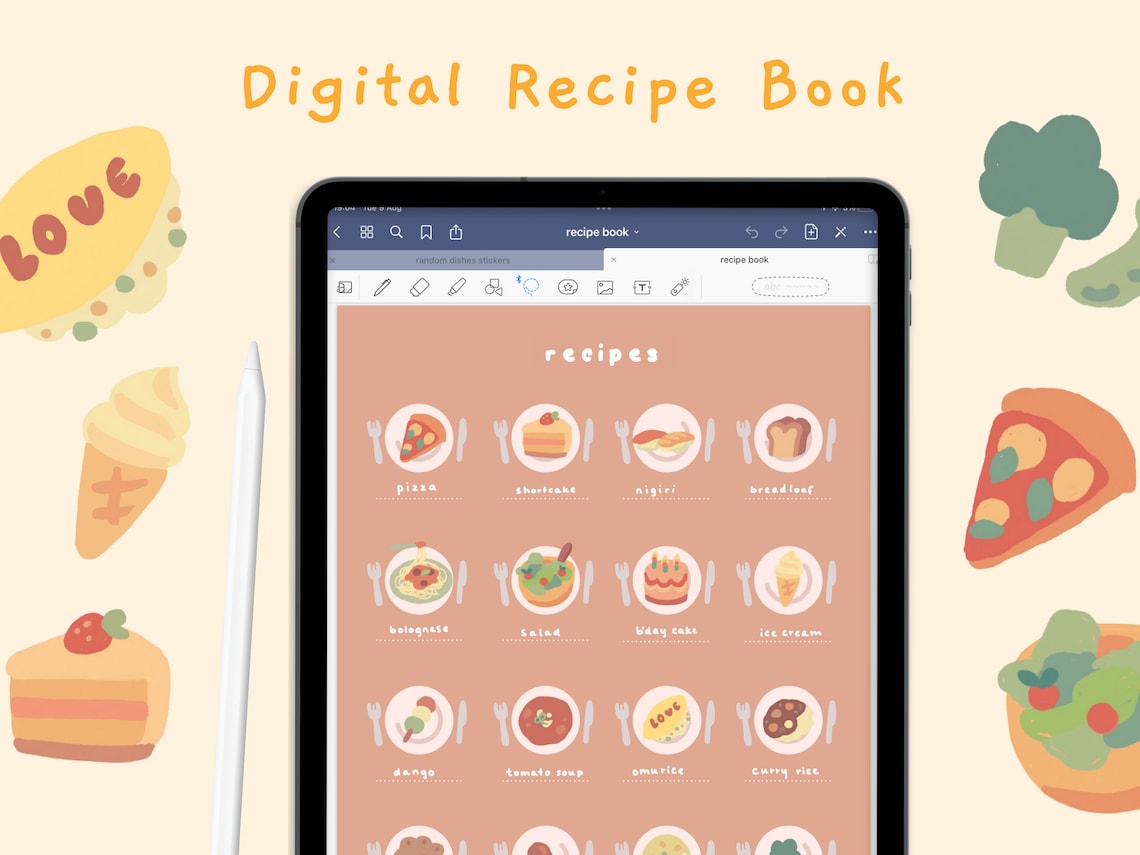 Cute Digital Recipe Book Template for Goodnotes | Pre-cropped Stickers ...