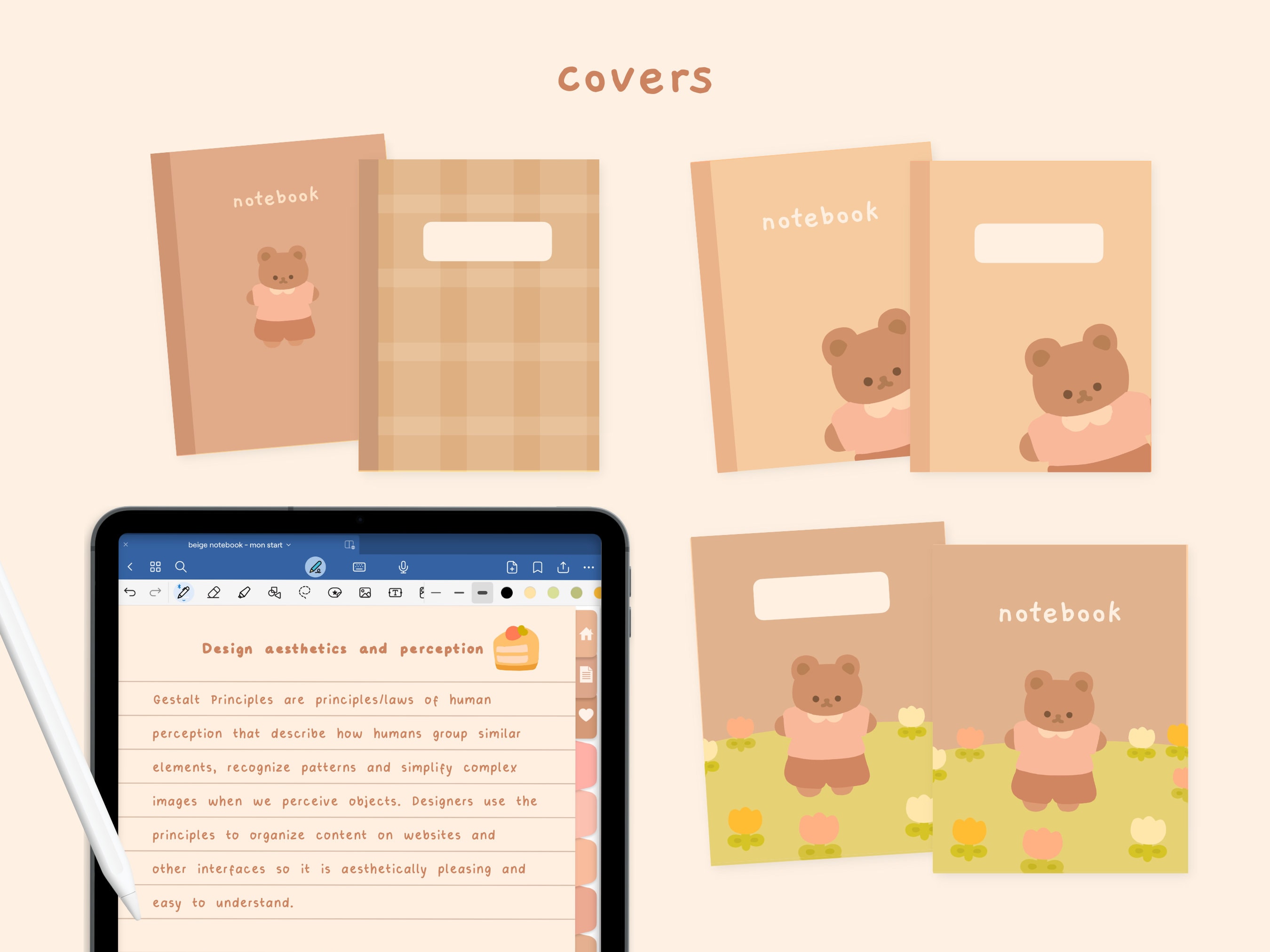 Cute Beige Digital Notebook | Hyperlinked Goodnotes5 Template | Study ...