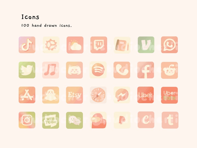 Cute Peach Orange Hand Drawn Ios & Android App Icons Home - Etsy