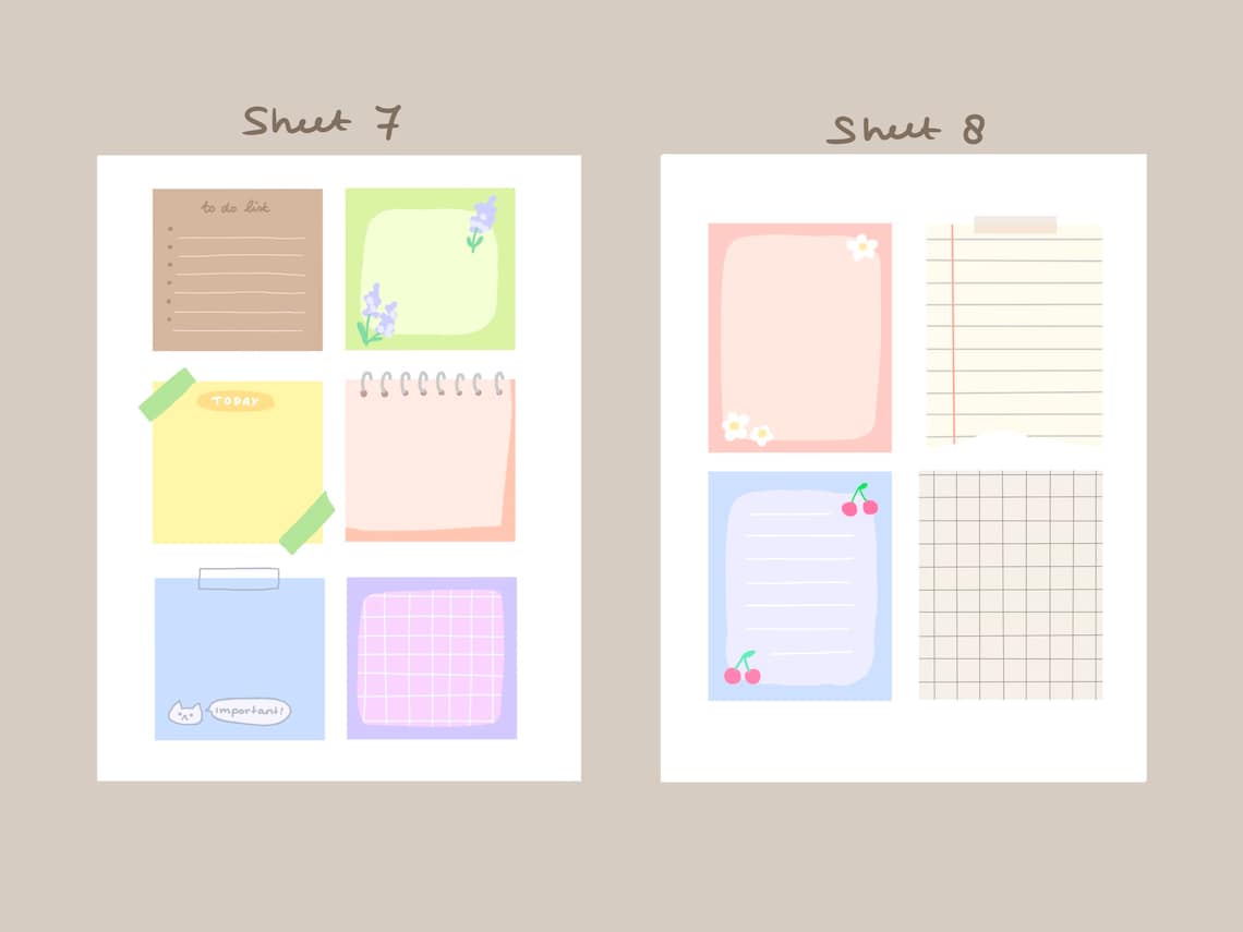 Cute Digital Sticky Note Stickers Set Pastel Kawaii - Etsy