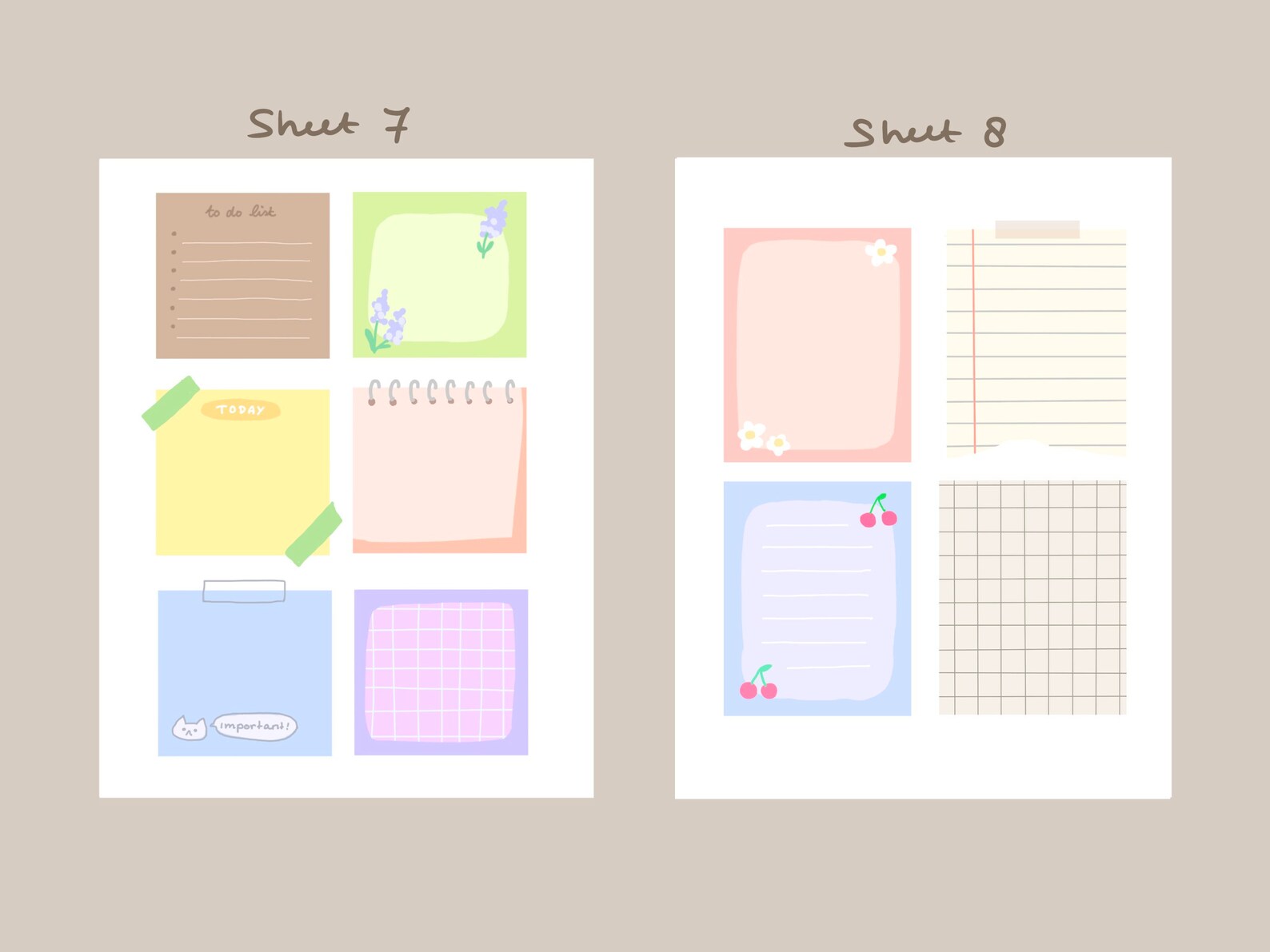Cute Digital Sticky Note Stickers Set Pastel Kawaii | Etsy
