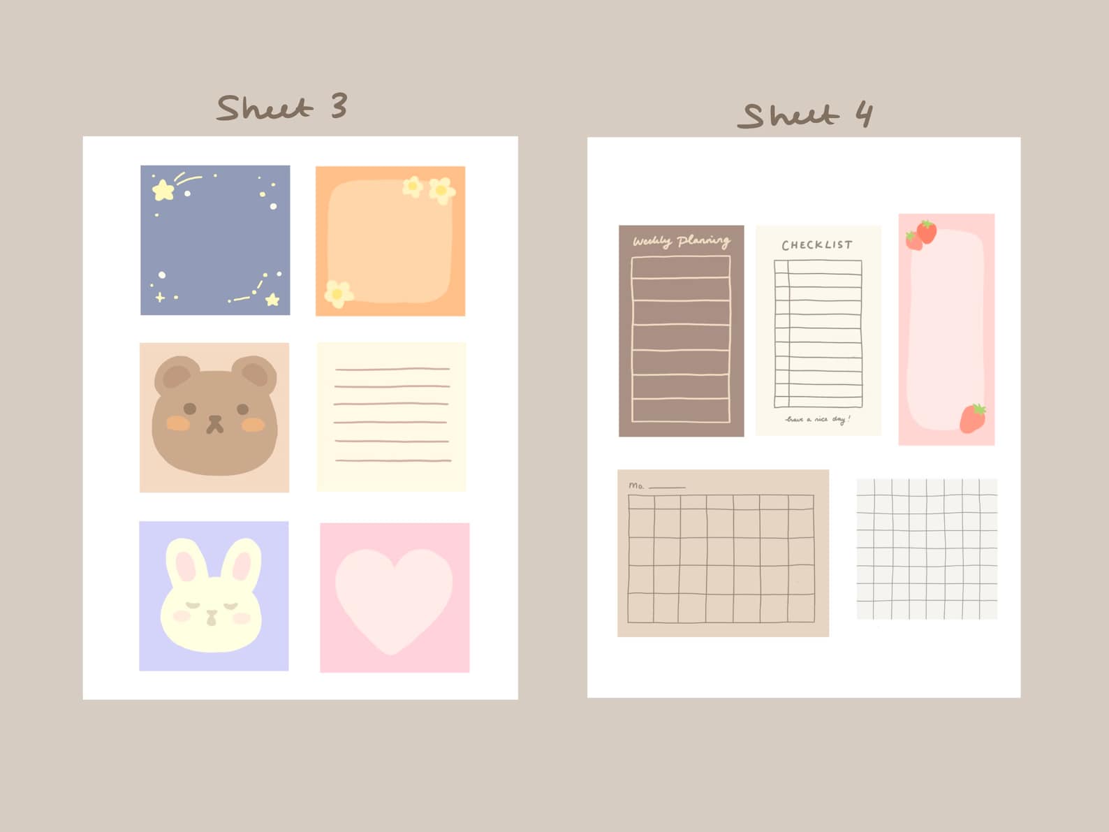 Cute Digital Sticky Note Stickers Set Pastel Kawaii - Etsy