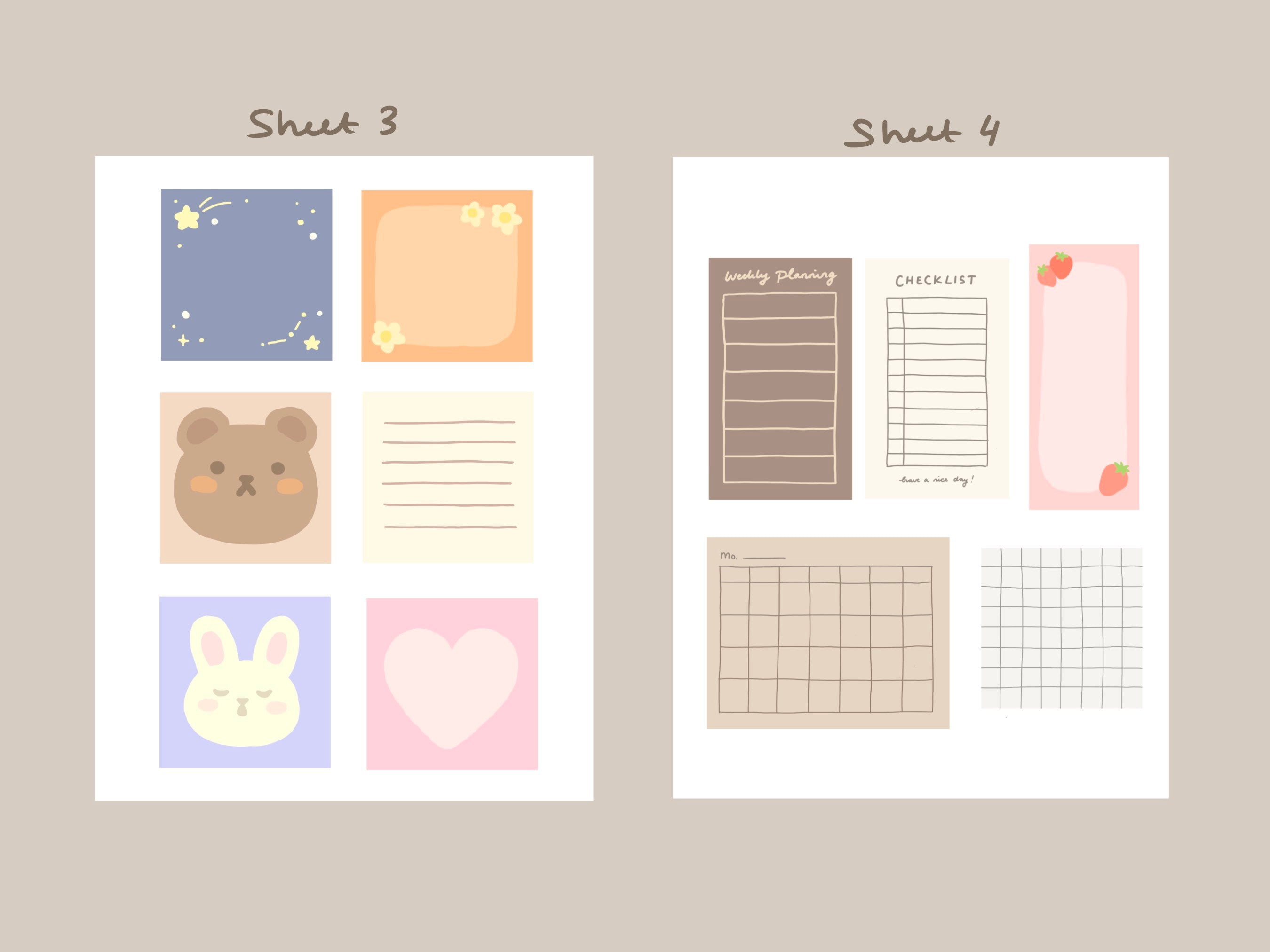 Cute Digital Sticky Note Stickers Set Pastel Kawaii | Etsy