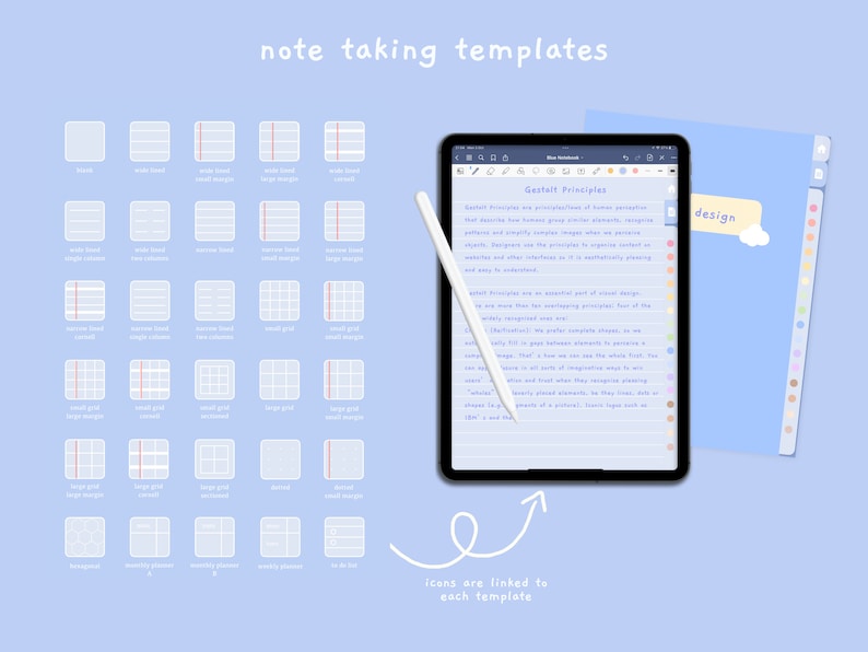 Cute Blue Digital Notebook | Hyperlinked Goodnotes5 Notebook ...