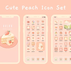 Cute Peach Orange Hand Drawn Ios & Android App Icons | Home Screen Set ...