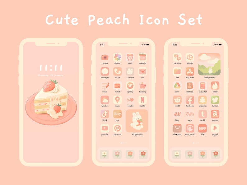 Cute Peach Orange Hand Drawn Ios & Android App Icons Home - Etsy