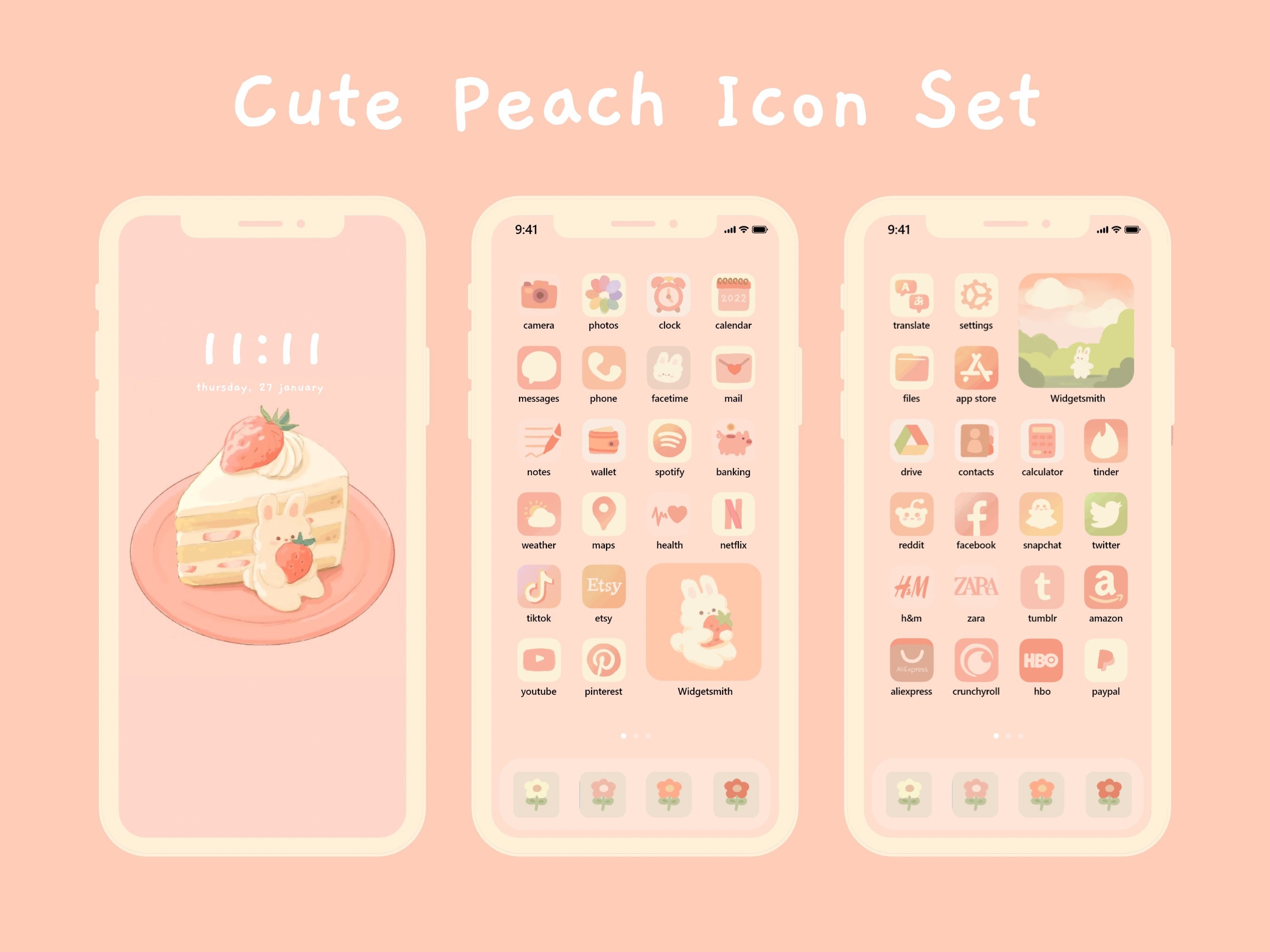 Cute Peach Orange Hand Drawn Ios & Android App Icons Home - Etsy
