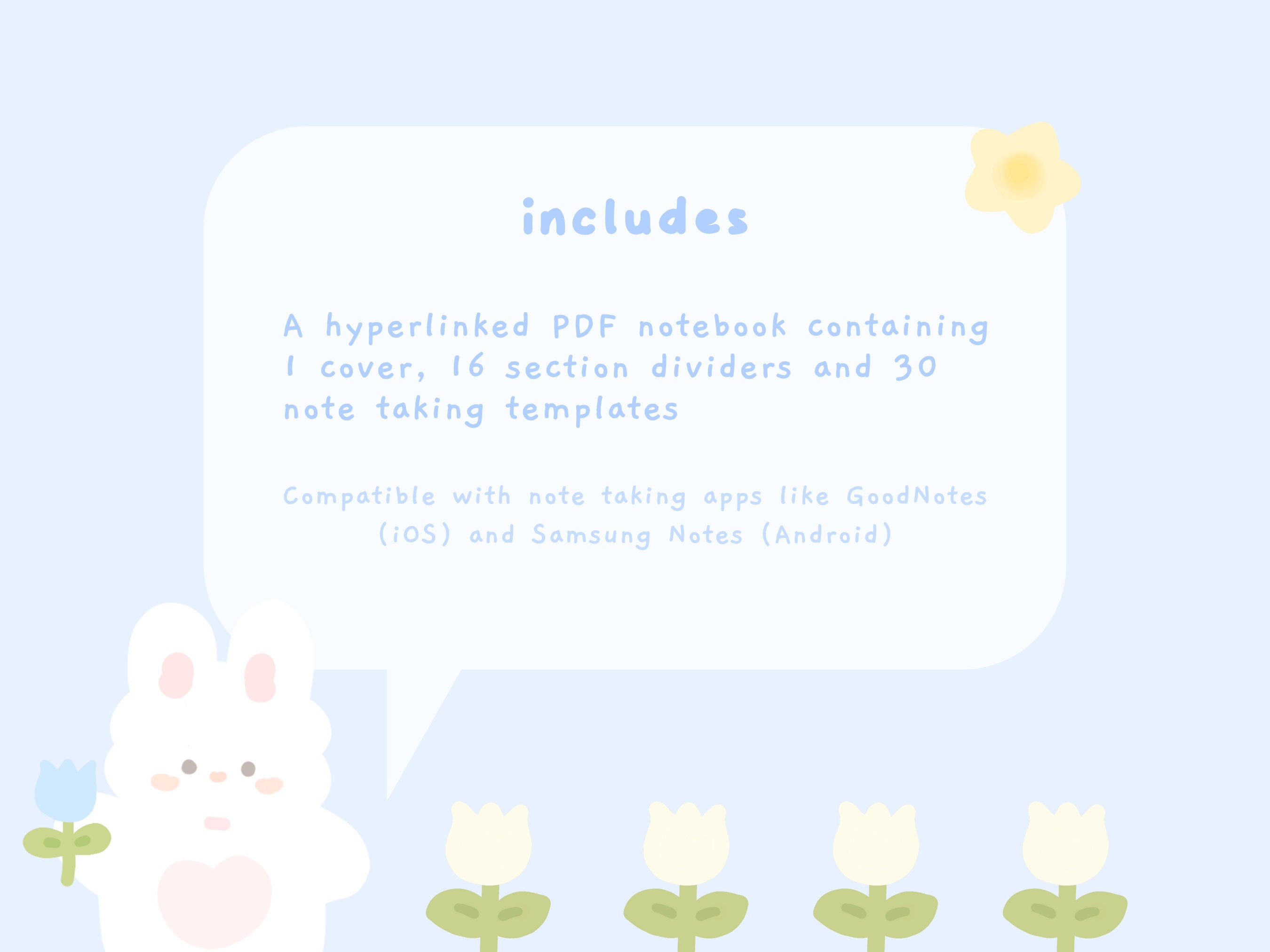 Cute Blue Digital Notebook | Hyperlinked Goodnotes5 Notebook ...