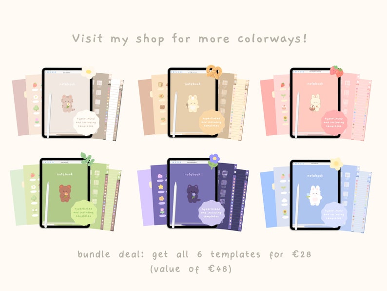 Cute Blue Digital Notebook | Hyperlinked Goodnotes5 Notebook ...
