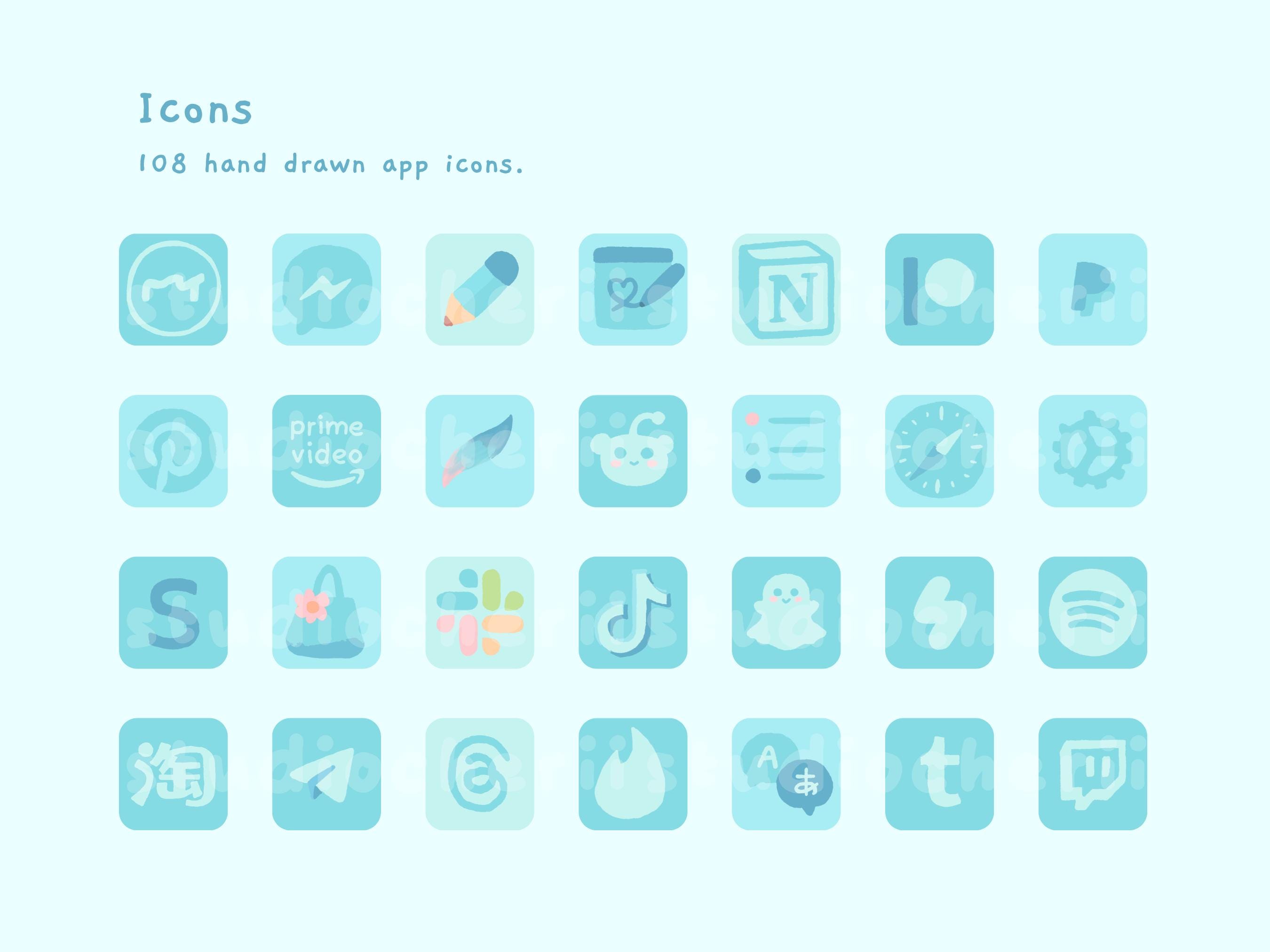 Cute Blue Ios and Android App Icon Set | Home Screen Theme | Widget ...