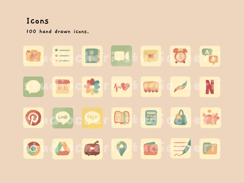 Cute Retro Hand Drawn Ios & Android App Icons Home Screen - Etsy