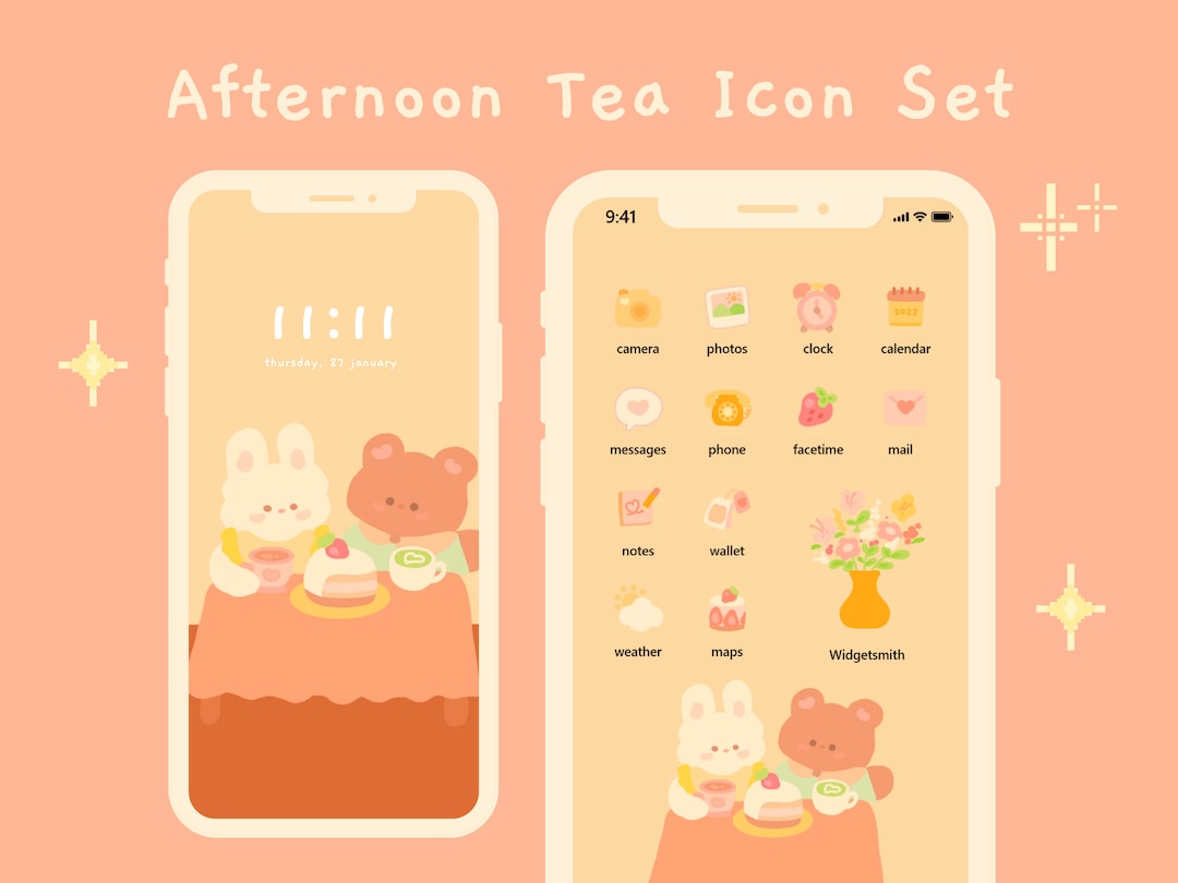 Cute Afternoon Tea Ios & Android App Icons | Cozy Home Screen Set ...