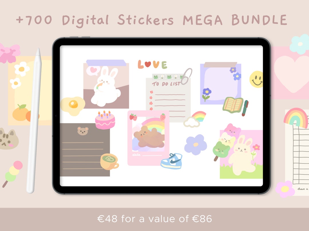 Cute Mega Digital Sticker Value Bundle With +700 Stickers | Goodnotes ...