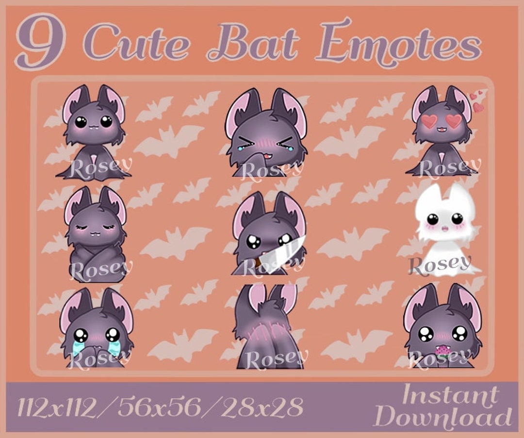 SET of 9 Cute Bat Emotes Twitch, Discord, Youtube - Etsy