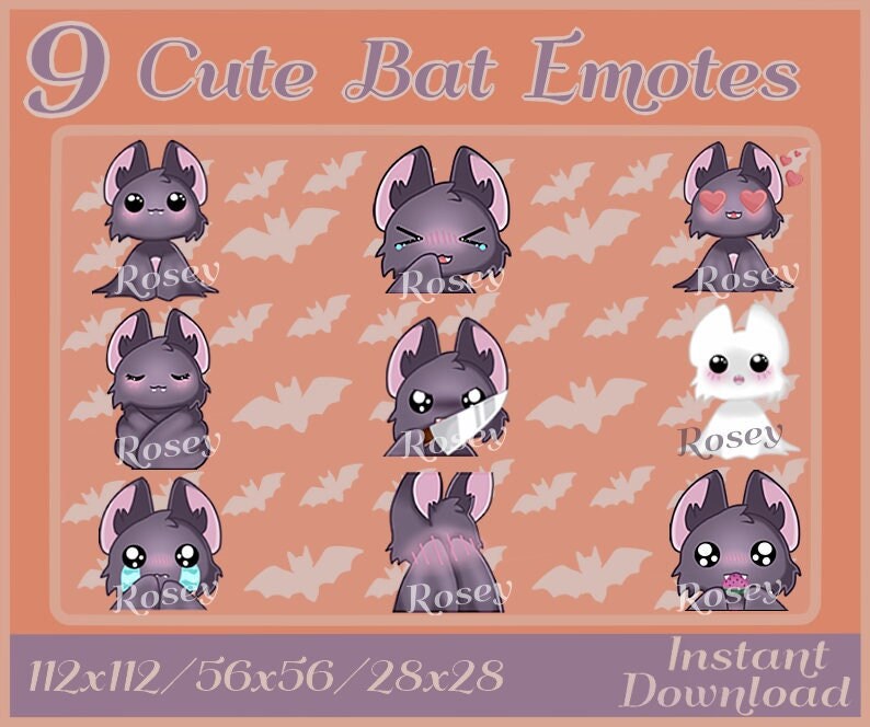 SET of 9 Cute Bat Emotes Twitch, Discord, Youtube - Etsy