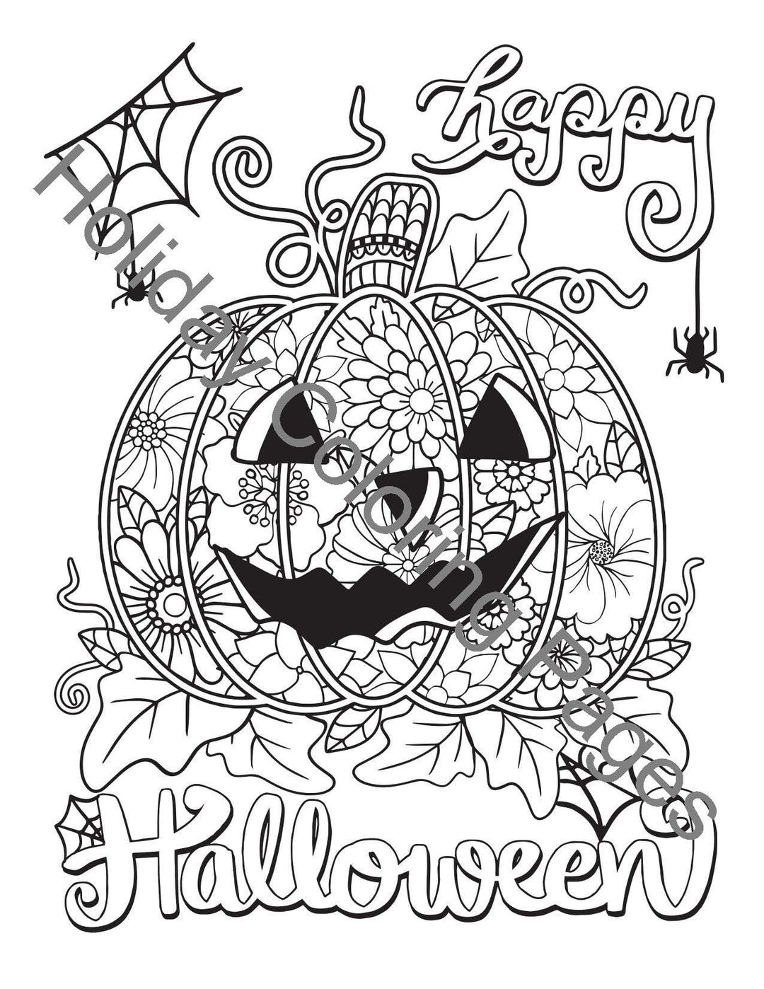 Happy Halloween Jack-o-lantern Pumpkin Coloring Page - Etsy