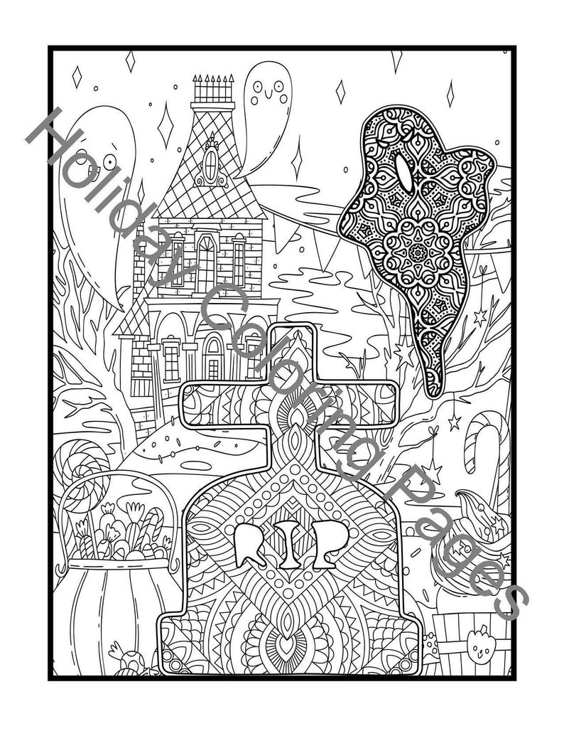 Ghost Haunted House Halloween Coloring Page - Etsy