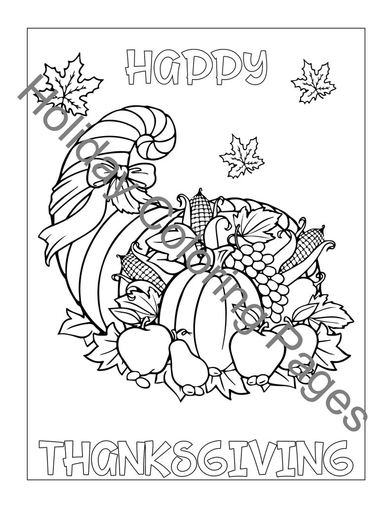 Happy Thanksgiving Cornucopia Coloring Page - Etsy