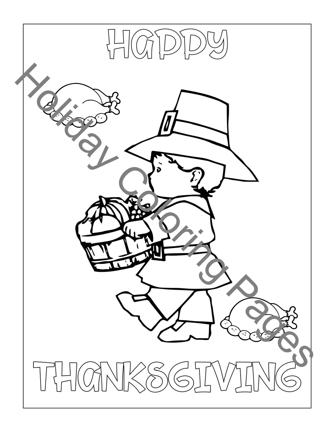 Pilgrim Boy Thanksgiving Coloring Page - Etsy