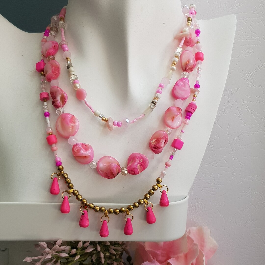 Pink Chokers, Beaded Chokers, Hot Pink Necklaces, Trendy Necklace ...
