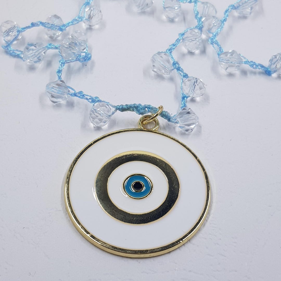 Greek Evil Eye Protection Enamel Pendant Necklace, Crochet Beaded ...