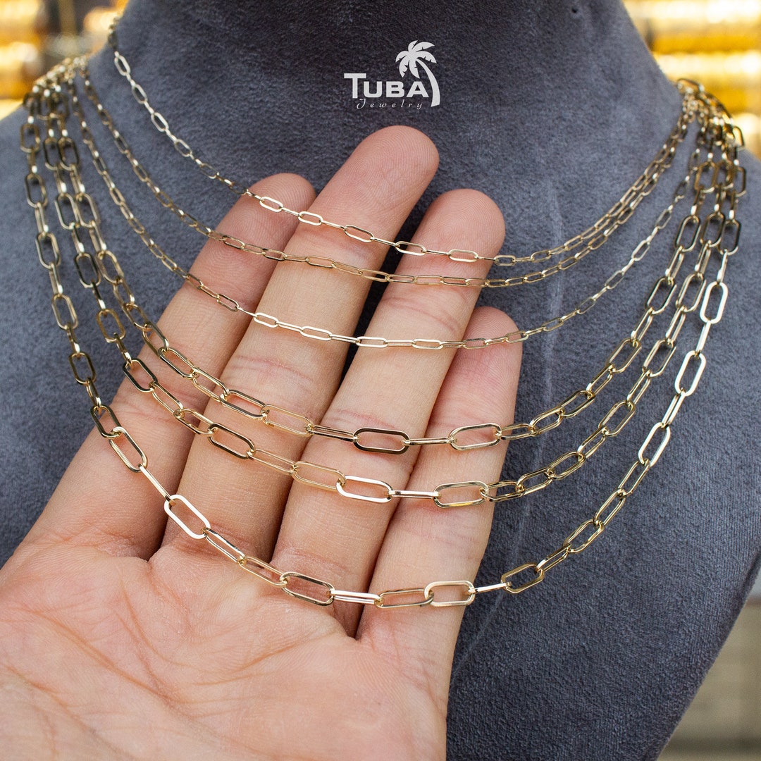 14K Gold Paperclip Chain Necklace: Custom Charm, Solid Gold - Etsy