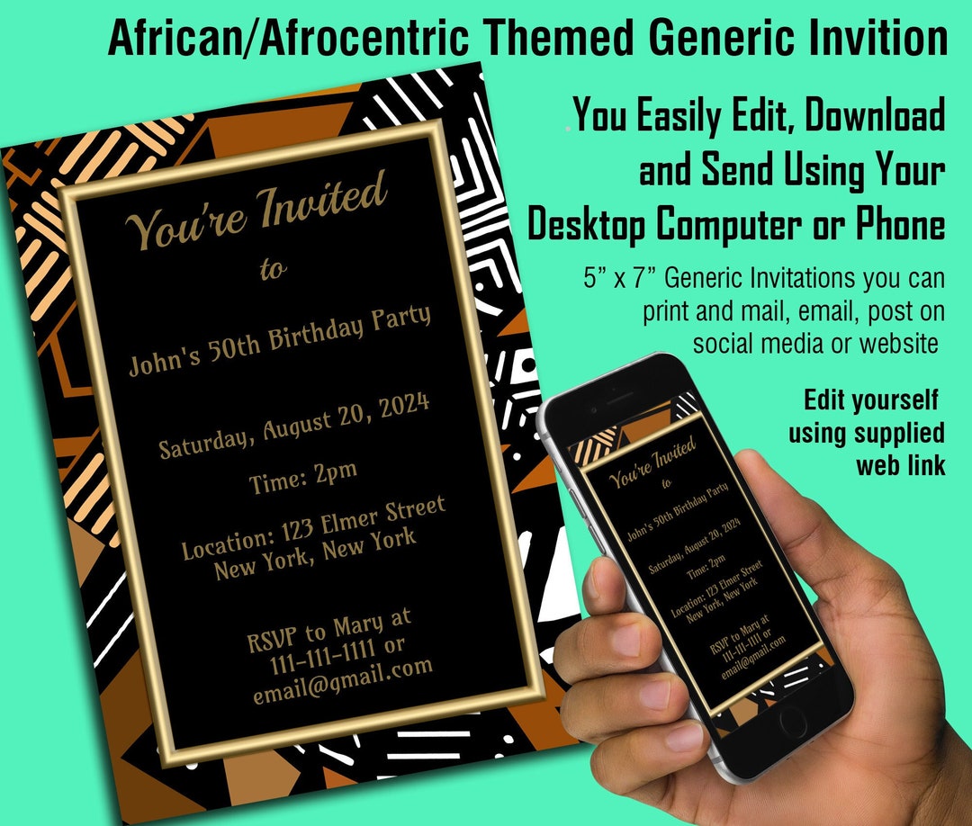 African / Afrocentric Downloadable Digital Generic Invitation - Edit ...