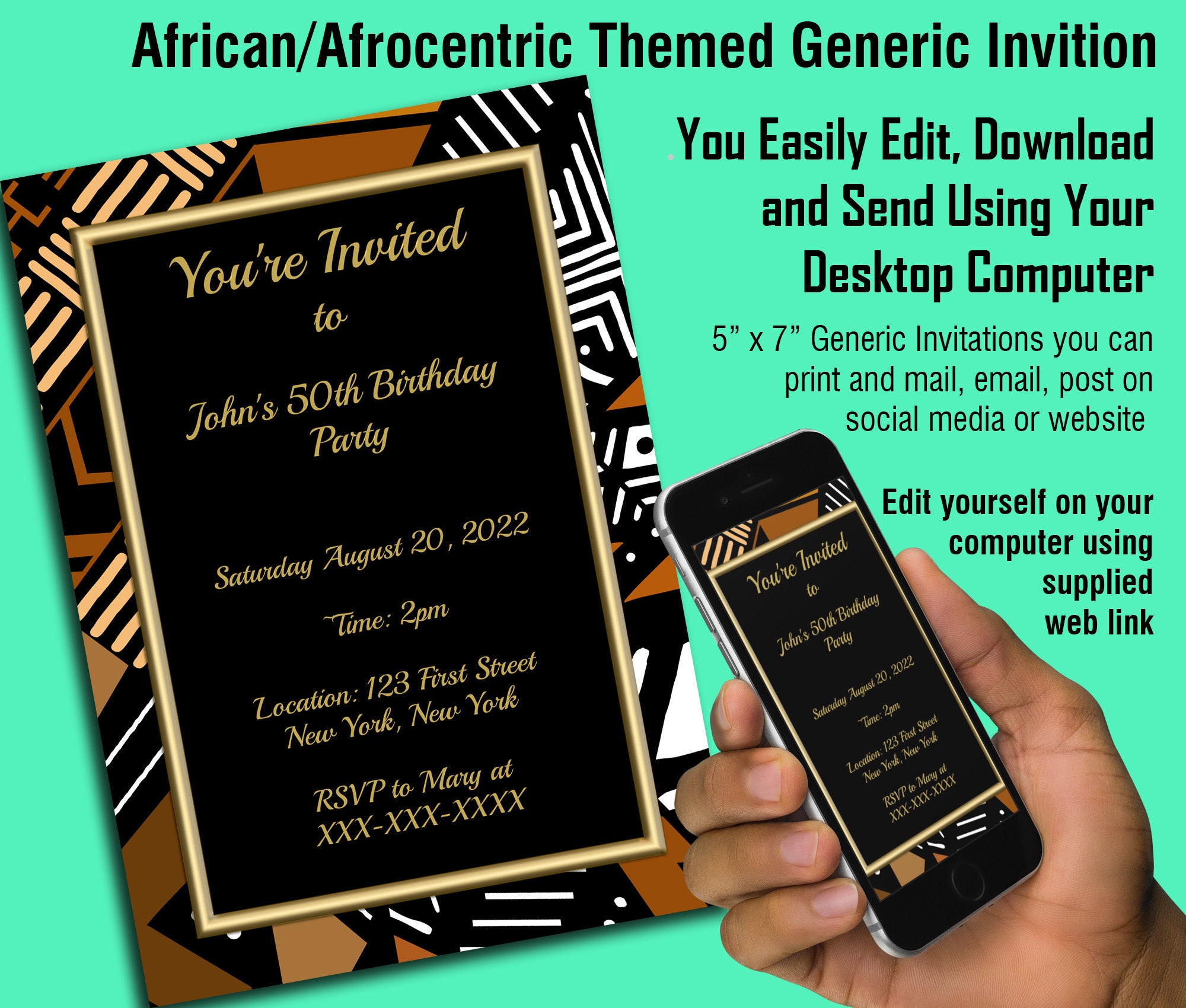 African / Afrocentric Mud Cloth Theme Generic Invitation Edit Yourself ...