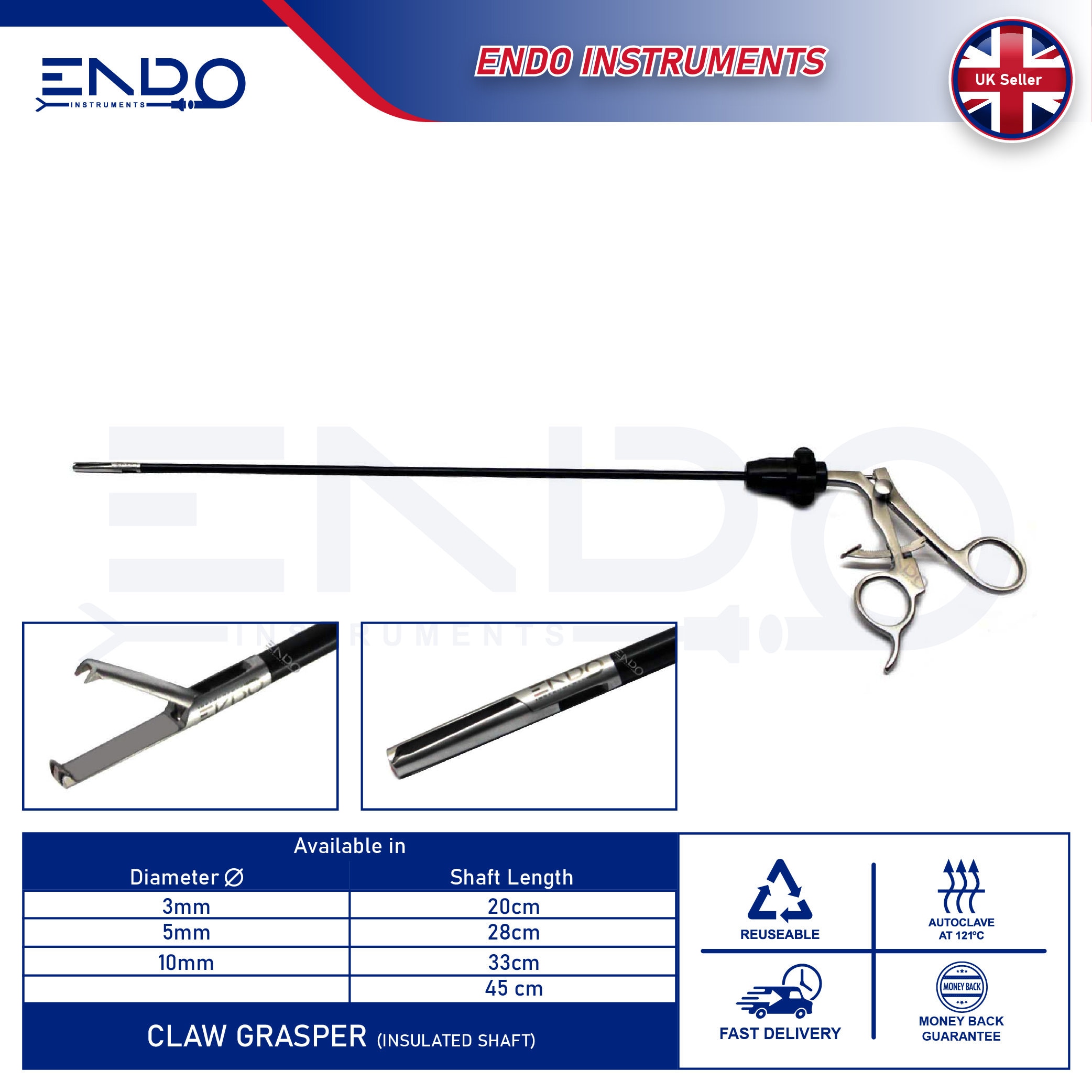 ENDO® Laparoscopy Claw Forceps Grasper 2x3 Teeth Single Action ...