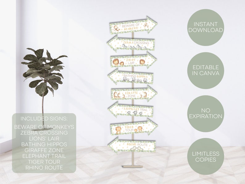 Editable Safari Directional Sign, Party Direction Sign, Direction ...