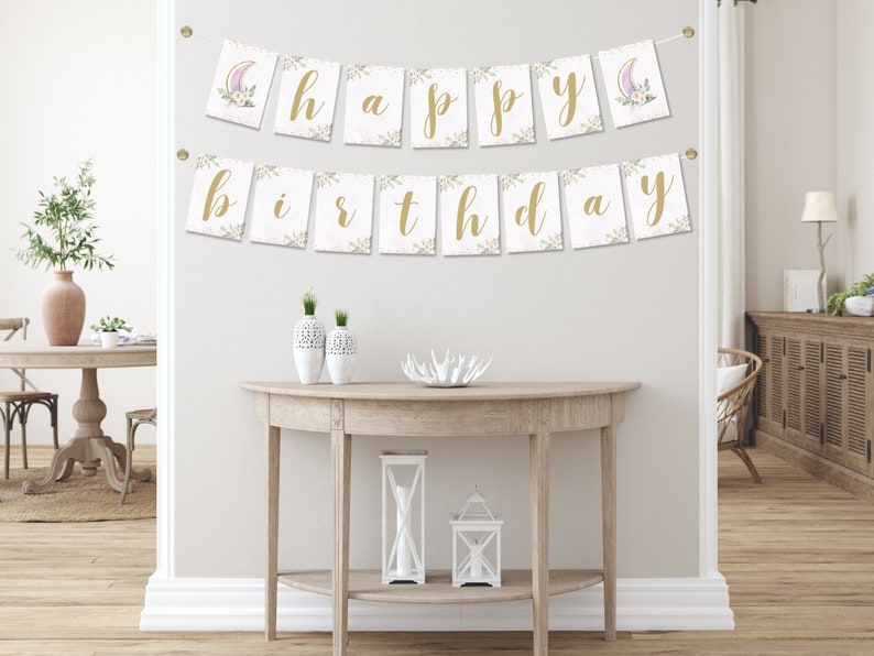 Editable Moon Birthday Banner, Happy Birthday Banner Printable ...