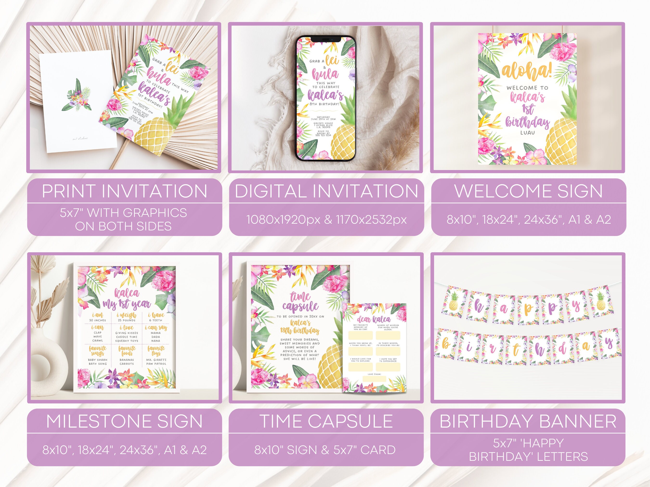 Editable Luau Party Decorations Bundle, Tropical Birthday Bundle ...