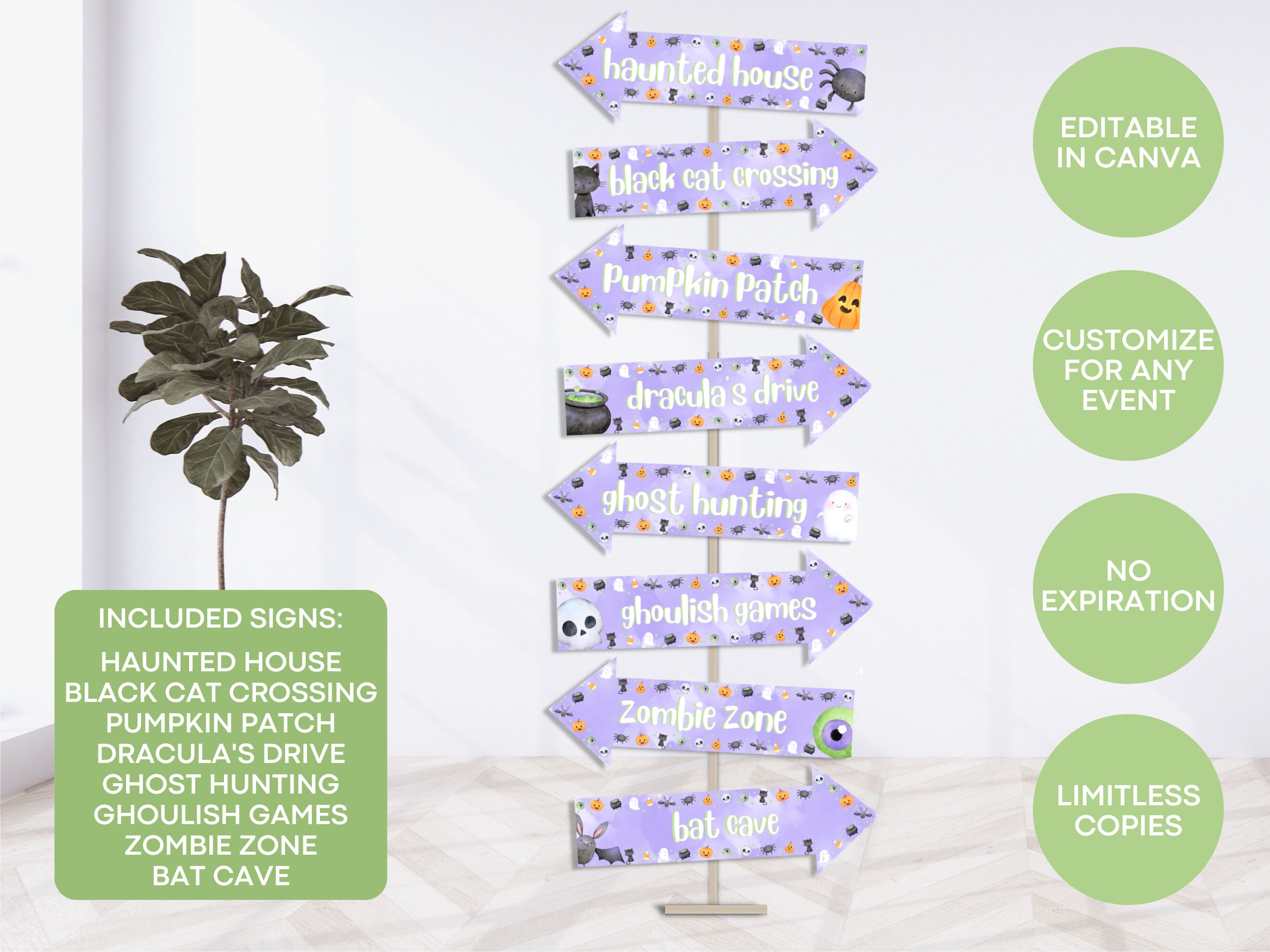 Editable Halloween Directional Sign, Directional Arrow Sign, Halloween ...