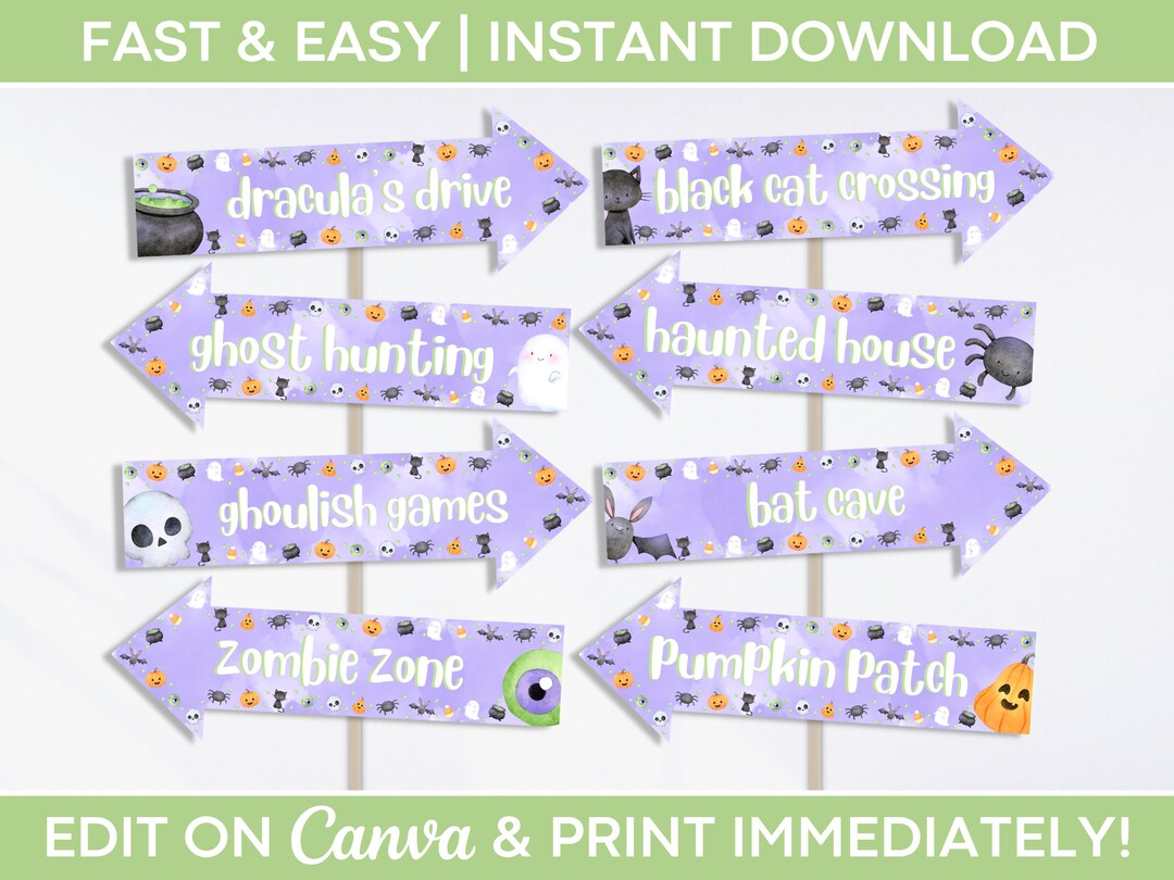 Editable Halloween Directional Sign, Directional Arrow Sign, Halloween ...