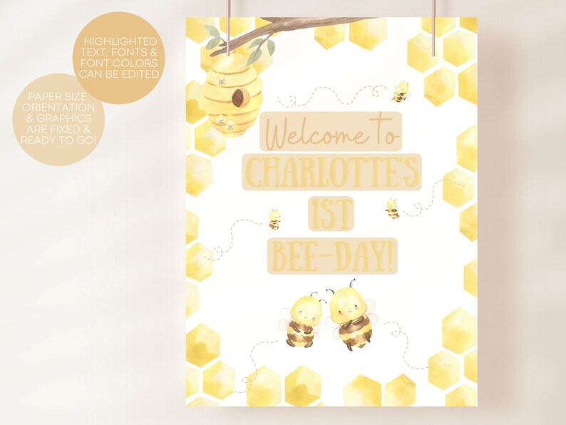 Editable Bee Welcome Sign, Birthday Welcome Sign Template, Birthday ...
