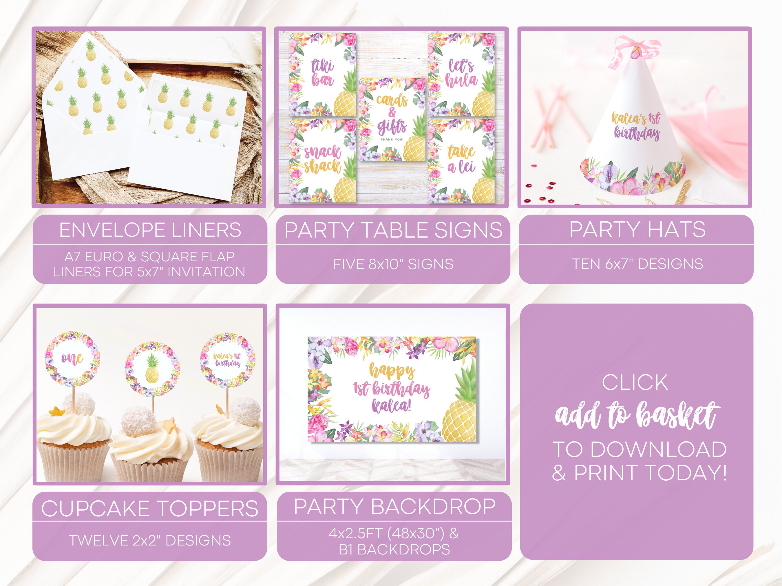 Editable Luau Party Decorations Bundle, Tropical Birthday Bundle ...