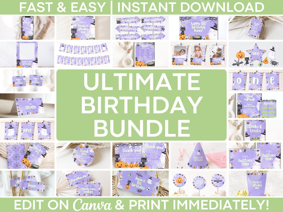 Editable Halloween Party Decorations Bundle, Halloween Birthday Bundle ...