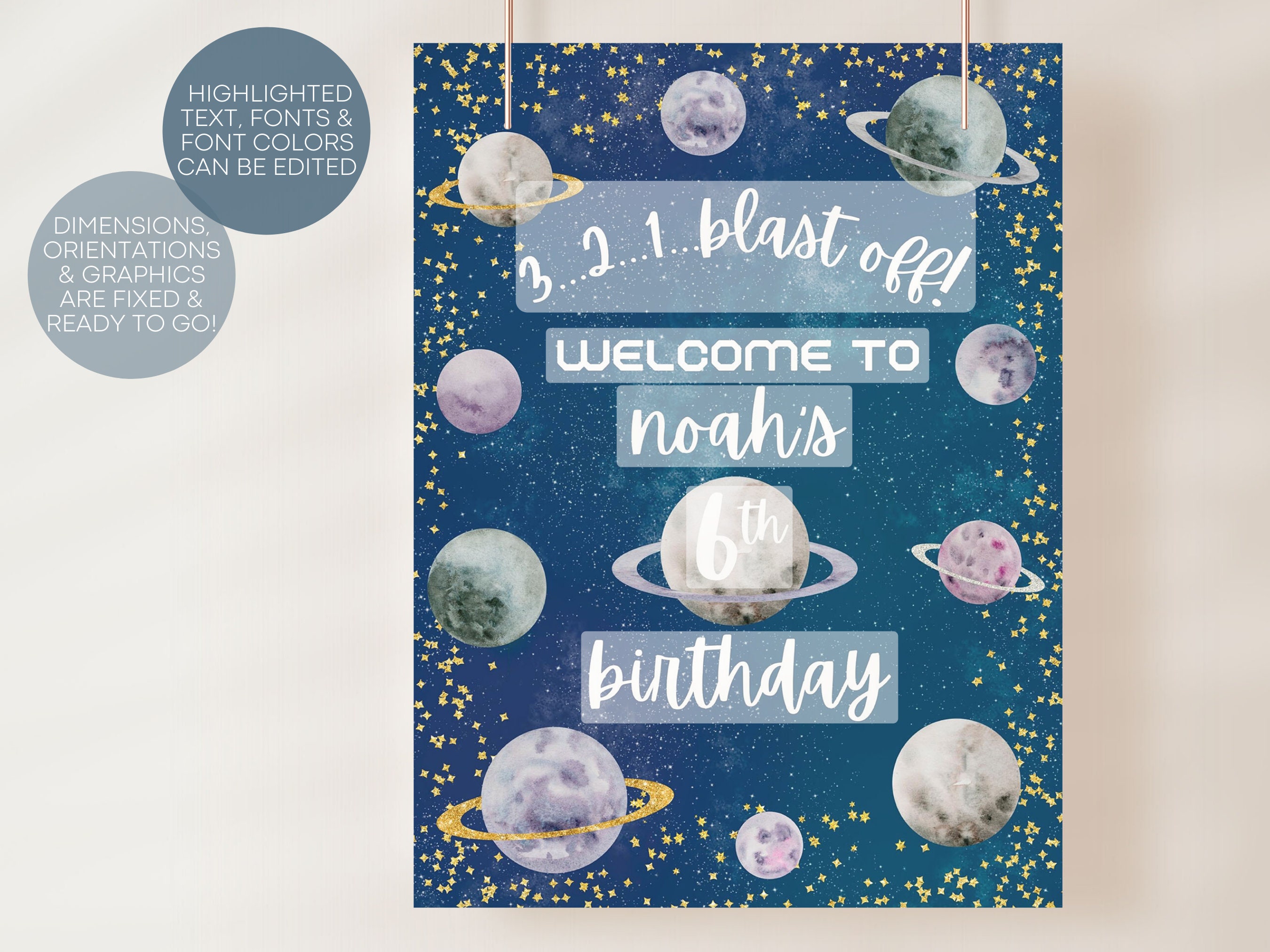 Space Birthday Welcome Sign, Outer Space Welcome Party Sign, Birthday ...