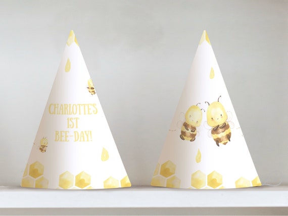 Editable Bee Party Hat Birthday Party Hats First Birthday - Etsy