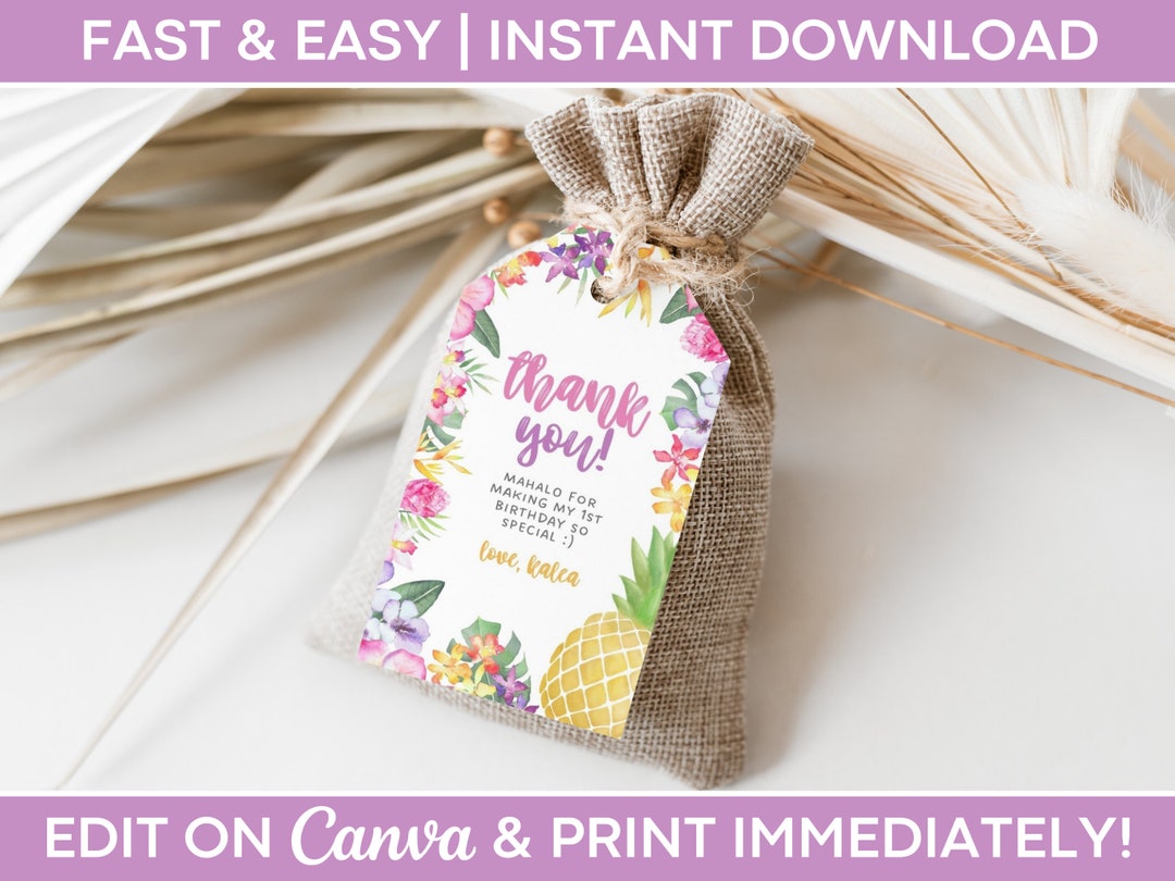 Editable Luau Favor Tag, Hawaiian Birthday Favor Tag, Tropical Party ...