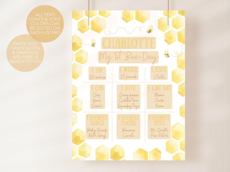 Editable Bee Birthday Decorations Bundle First Birthday - Etsy