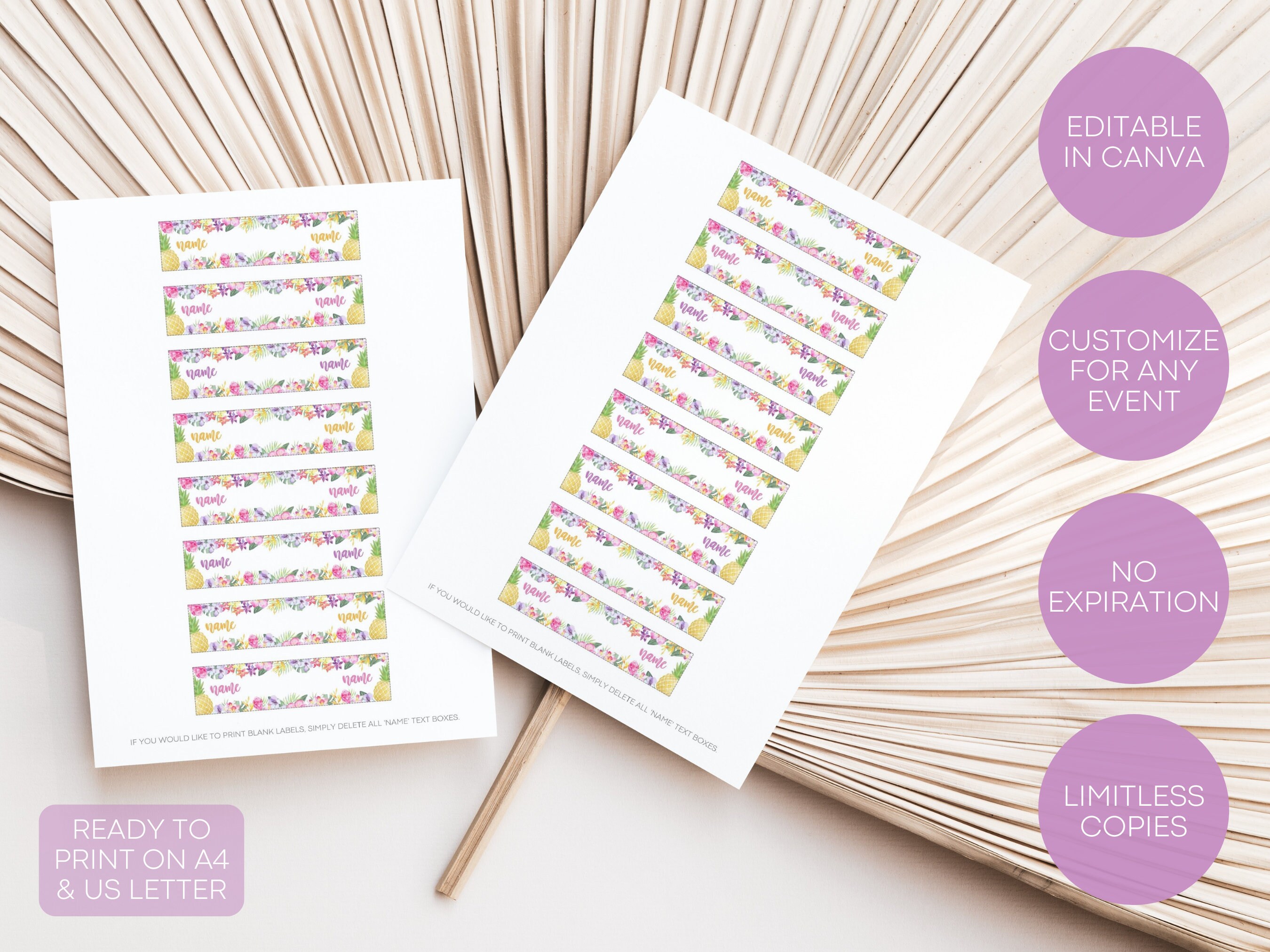 Editable Luau Straw Topper, Hawaiian Birthday Straw Label, Straw Topper ...