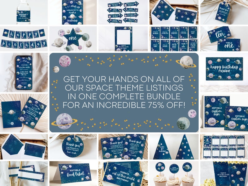 Editable Space 1st Birthday Decorations Bundle, Printable Party Bundle ...