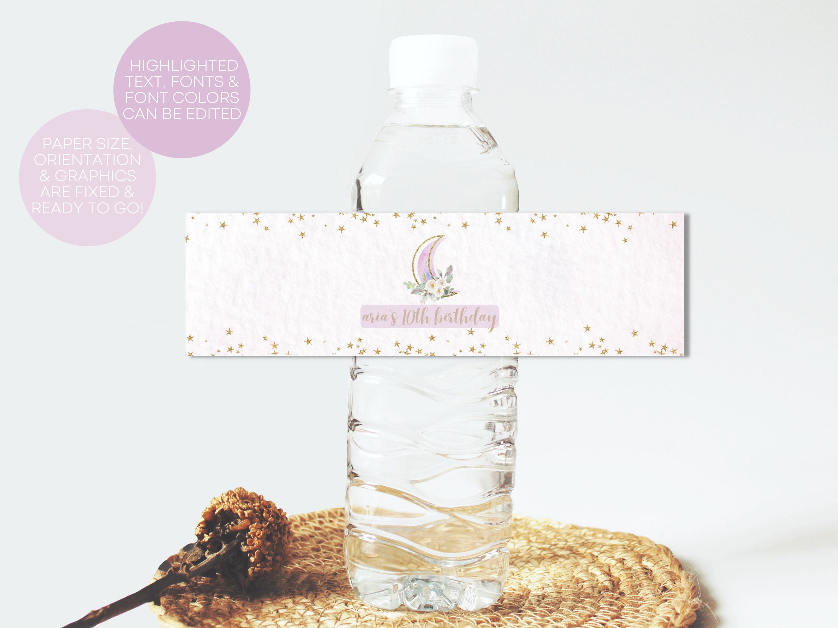 Editable Moon Water Bottle Label, Water Bottle Label Personalized ...