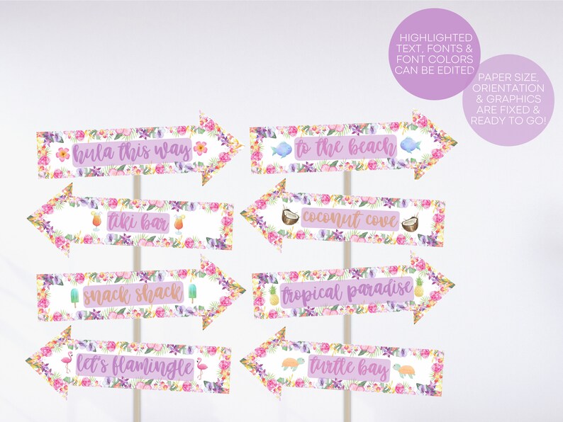 Editable Luau Direction Signs, Birthday Direction Sign Template ...