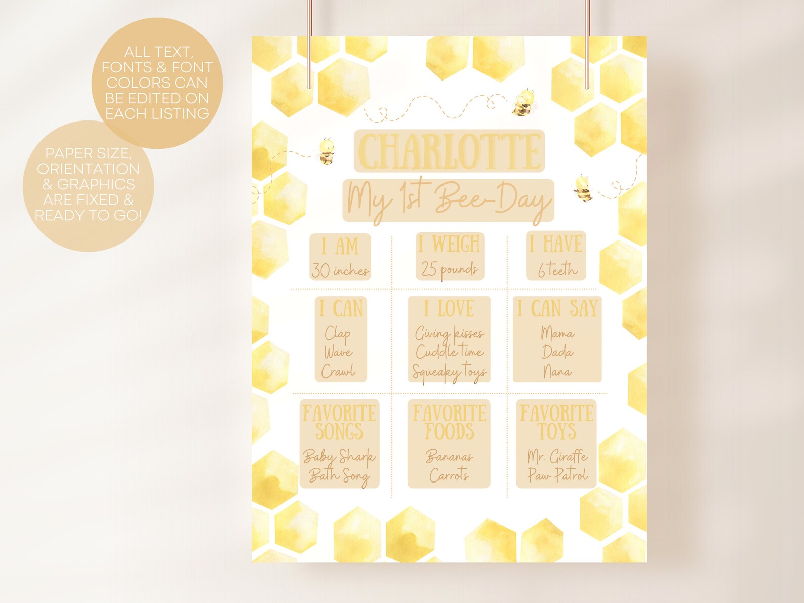 Editable Bee Birthday Decorations Bundle, First Bee Day Decorations ...