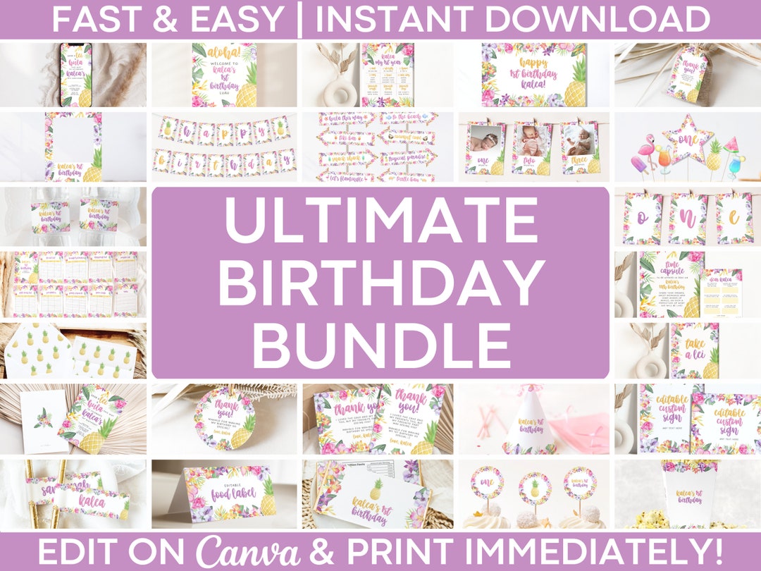 Editable Luau Party Decorations Bundle, Tropical Birthday Bundle ...