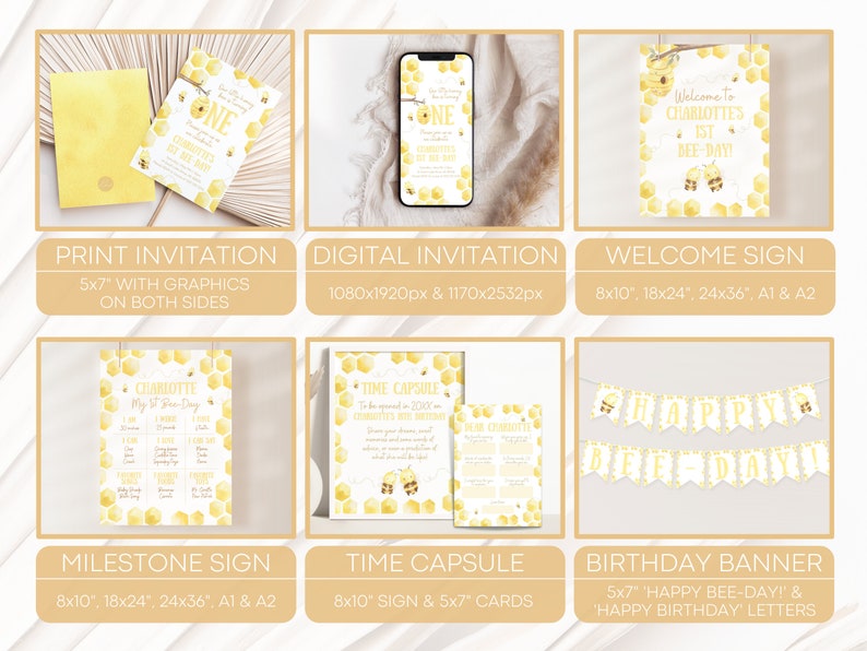 Editable Bee Birthday Decorations Bundle First Bee Day | Etsy