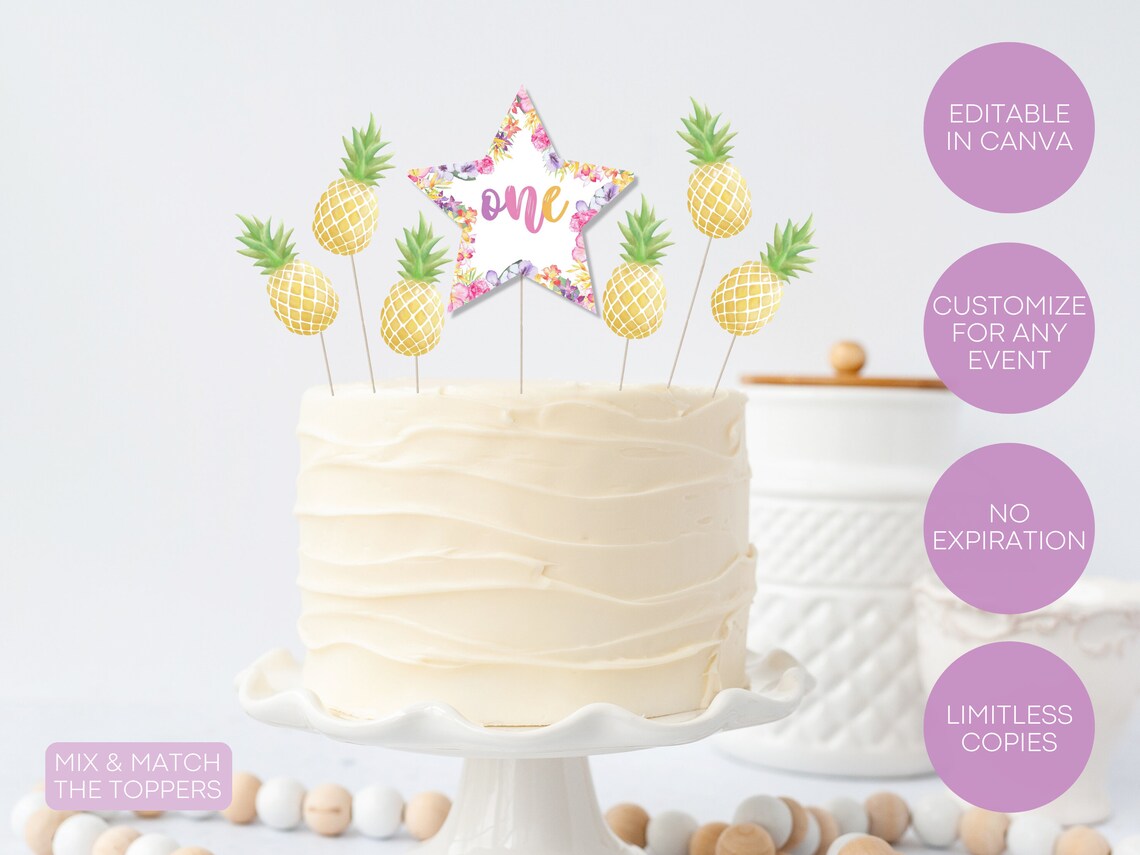 Editable Luau Cake Topper Hawaiian Cake Topper One Cake - Etsy