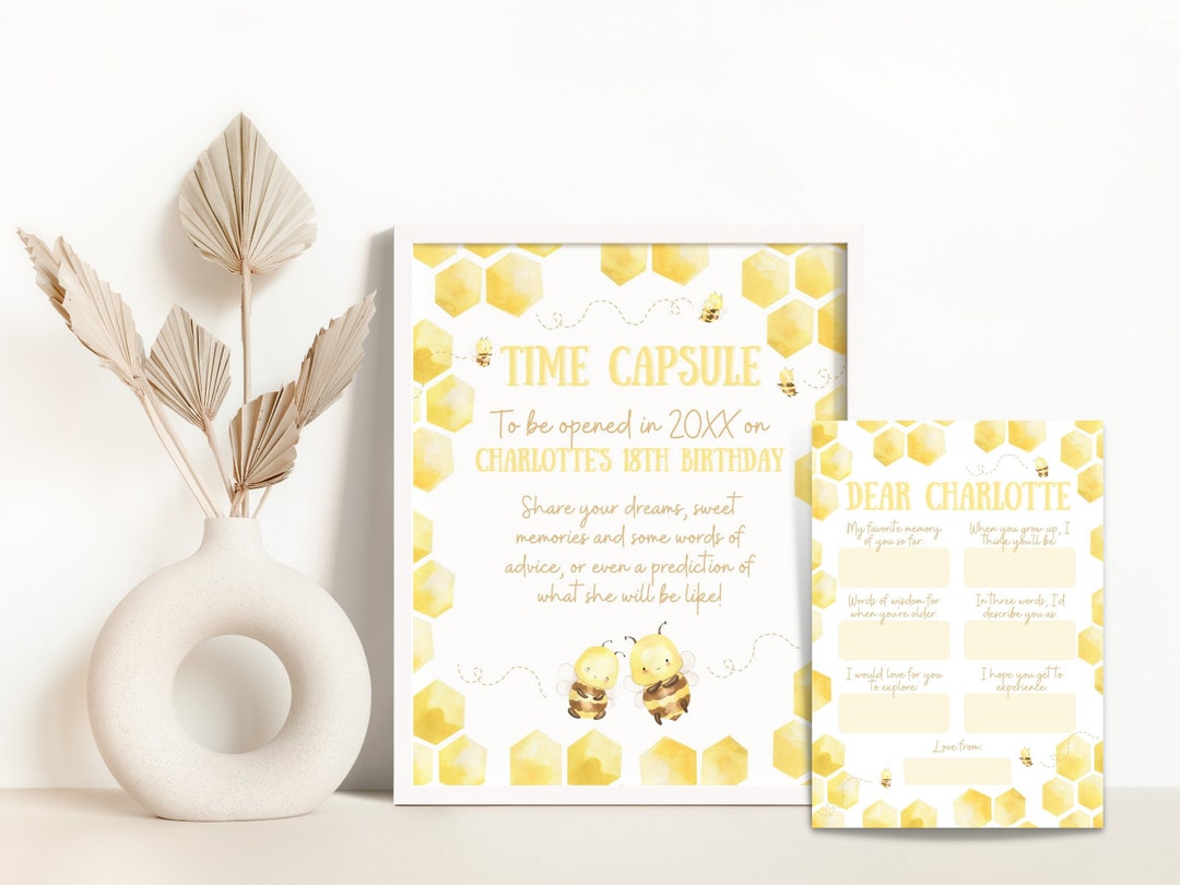 Editable Bee Time Capsule, Time Capsule First Birthday, Time Capsule Sign Template, Party Guest ...